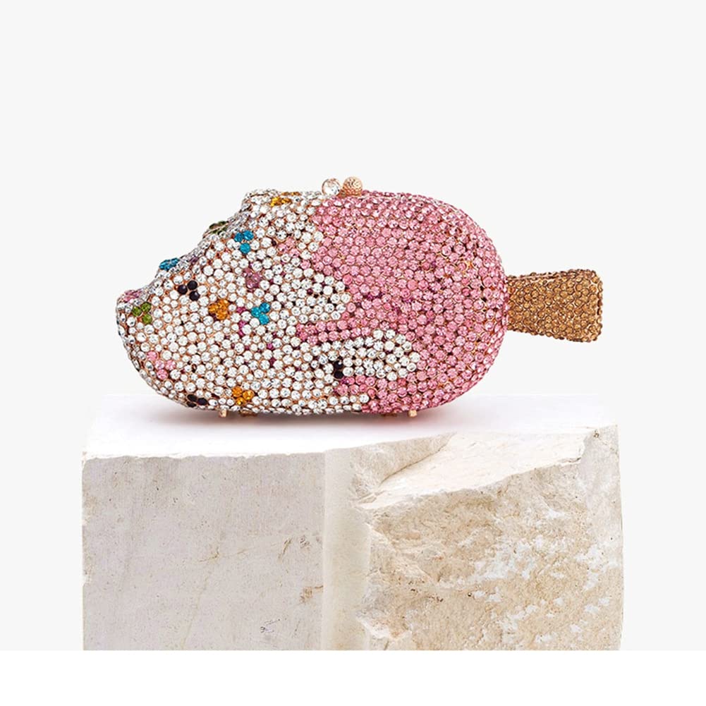 DEBIMY Glittering Clutch Cute Ice Cream Shaped Evening Bag Rhinestone Wedding Vacation Party Purses Multi-Color Optional Pink White