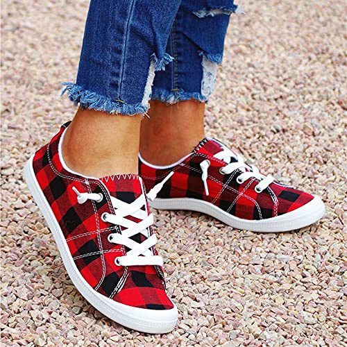 FASDNENDYS Women's Canvas Shoes Vulcanize Soft Ladies Autumn Loafers Flat Shoes Men Leather Shoes Red