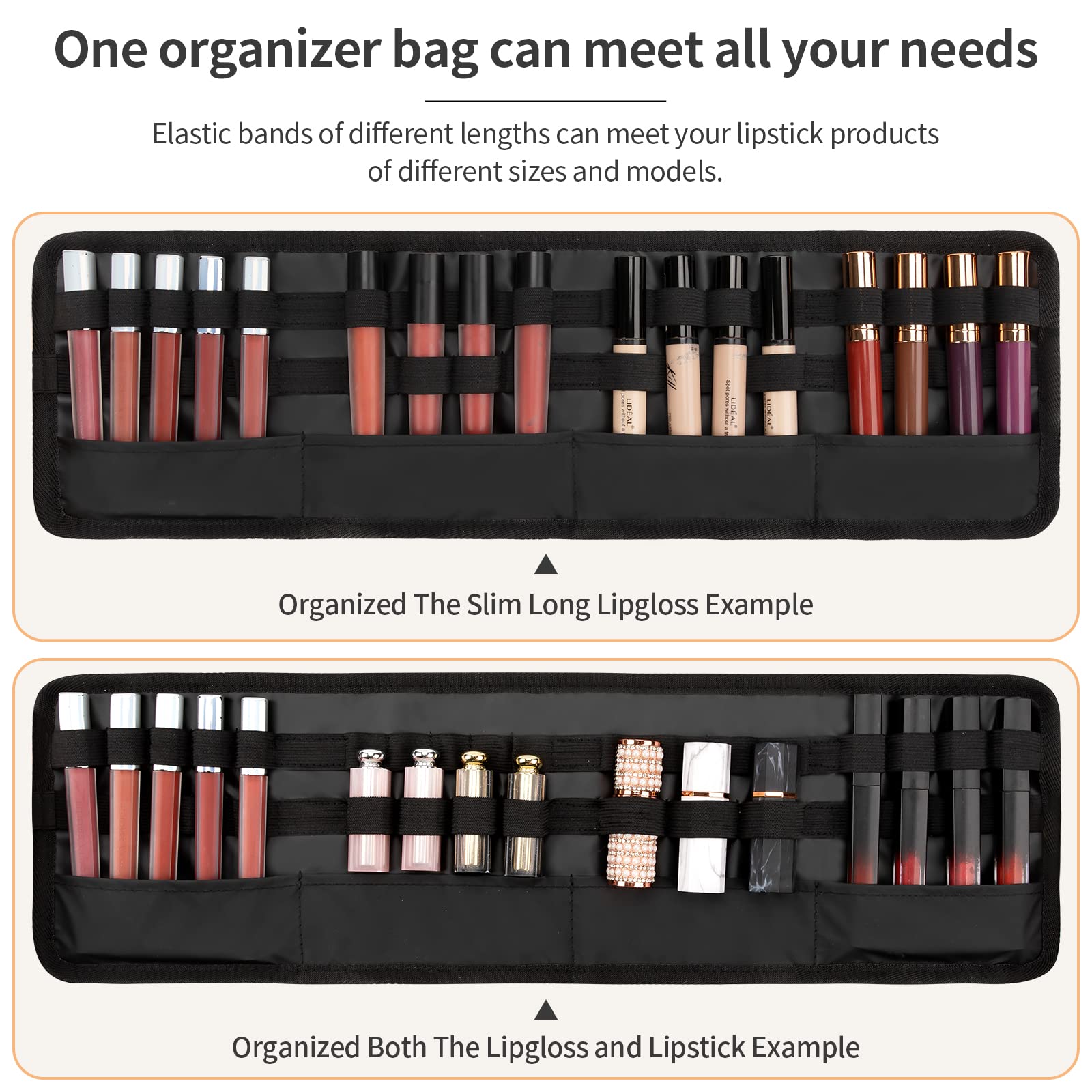 CUBETASTIC Lipstick Organizer - 20 Slots, Portable Lipstick Bag, Travel Lipstick Holder with Elastic Bands, Cosmetic Makeup Storage Bag for Liquid Lipstick Tube - Lipstick Not Included