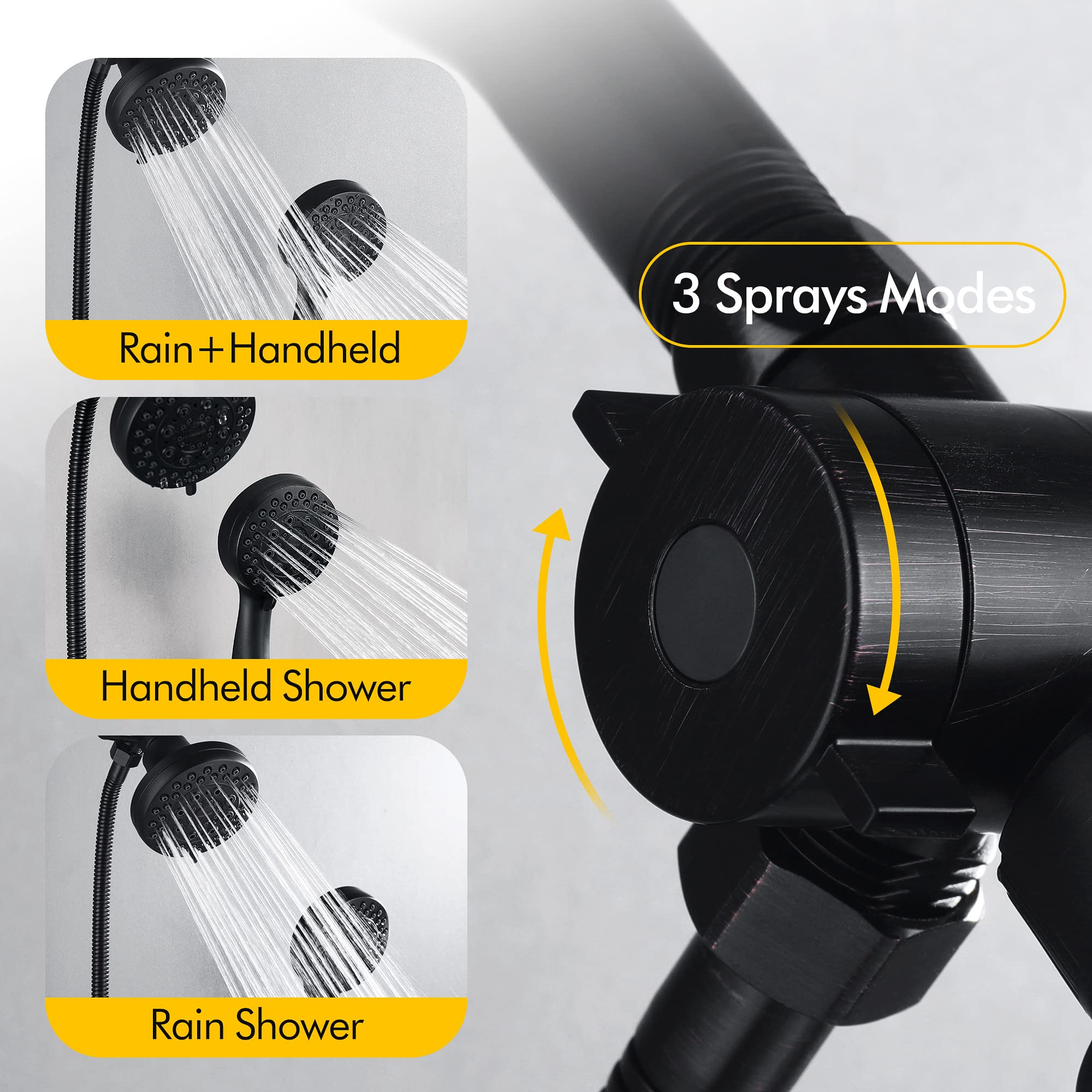 FRANSITON Shower Faucet System with Bathroom Spout Rain Shower Kit, High Pressure Handheld Shower Head Dual 2 in 1 Shower Combo Faucet Set with Valve Trim Kit Oil-Rubbed Bronze