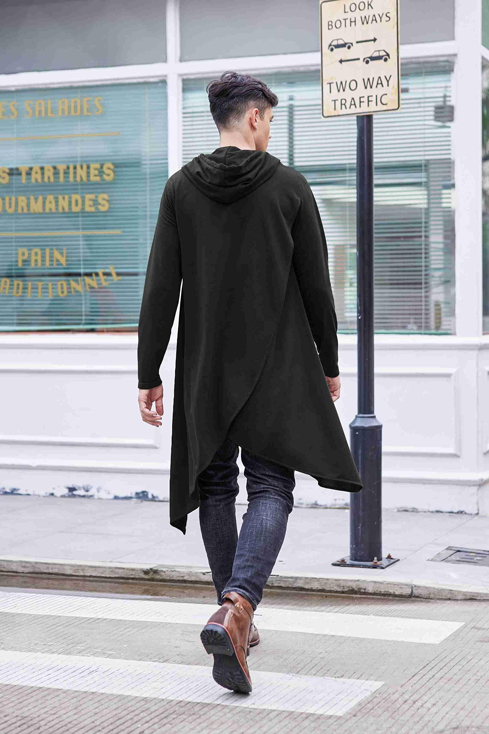 COOFANDY Men's Halloween Poncho Hoodies Black(Pumpkin Face) Medium