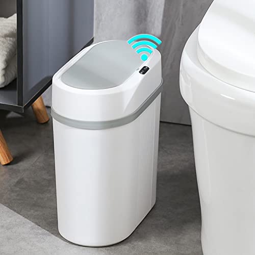 LALASTAR Automatic Trash Can, Small Bathroom Trash Can with Lid, Slim Touchless Garbage Can, Narrow Motion Sensor Trashcan, Smart Plastic Trash Bin for Bathroom, Bedroom, Kitchen, White, 2 Gallon