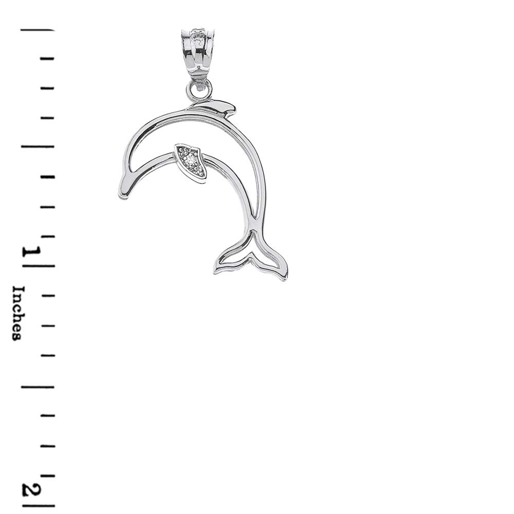 Claddagh Gold Fine 925 Sterling Silver Jumping Dolphin Outline CZ Charm Pendant