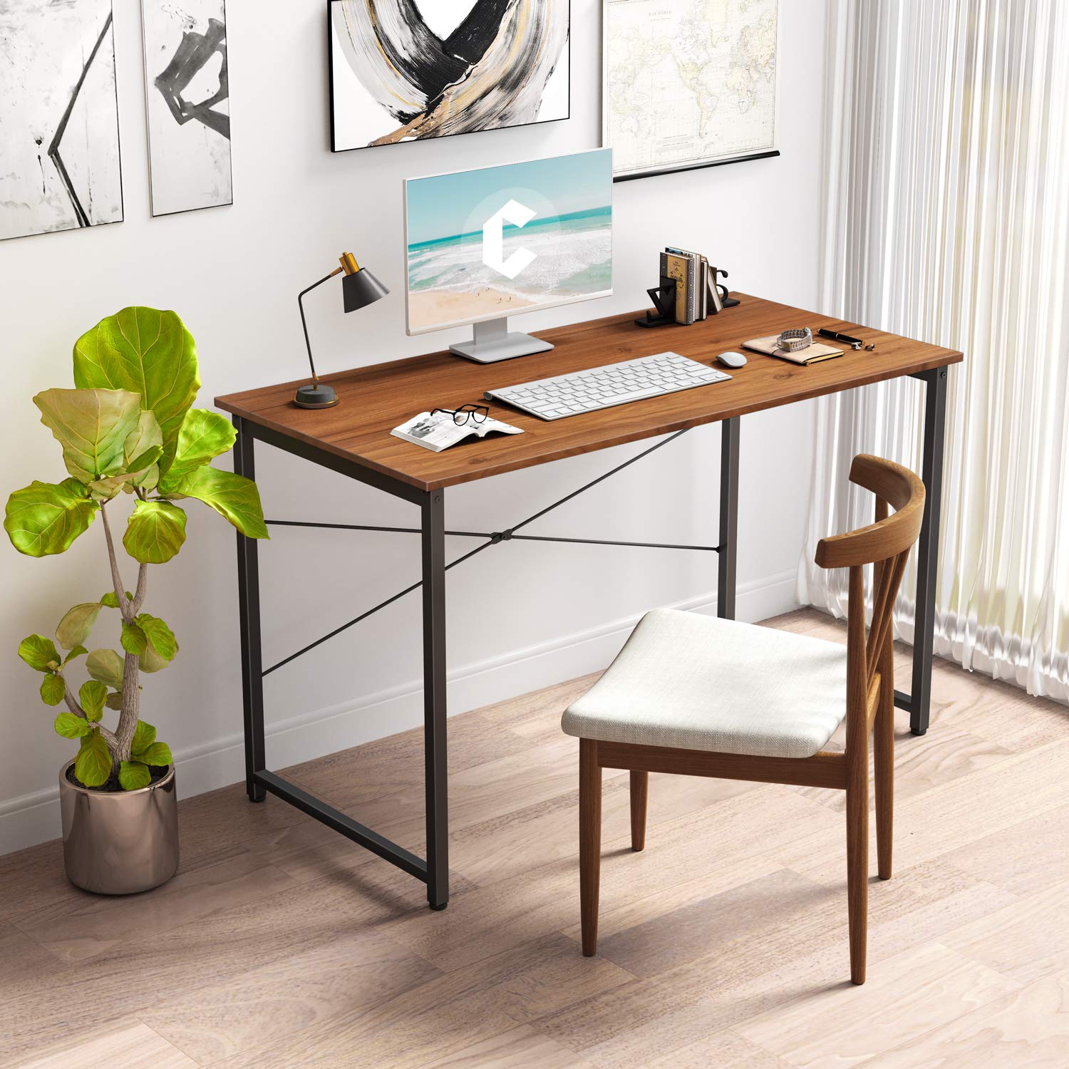 CubiCubi Computer Desk, 40 inch Home Office Desk, Modern Simple Style PC Table for Home, Office, Study, Writing, Walnut