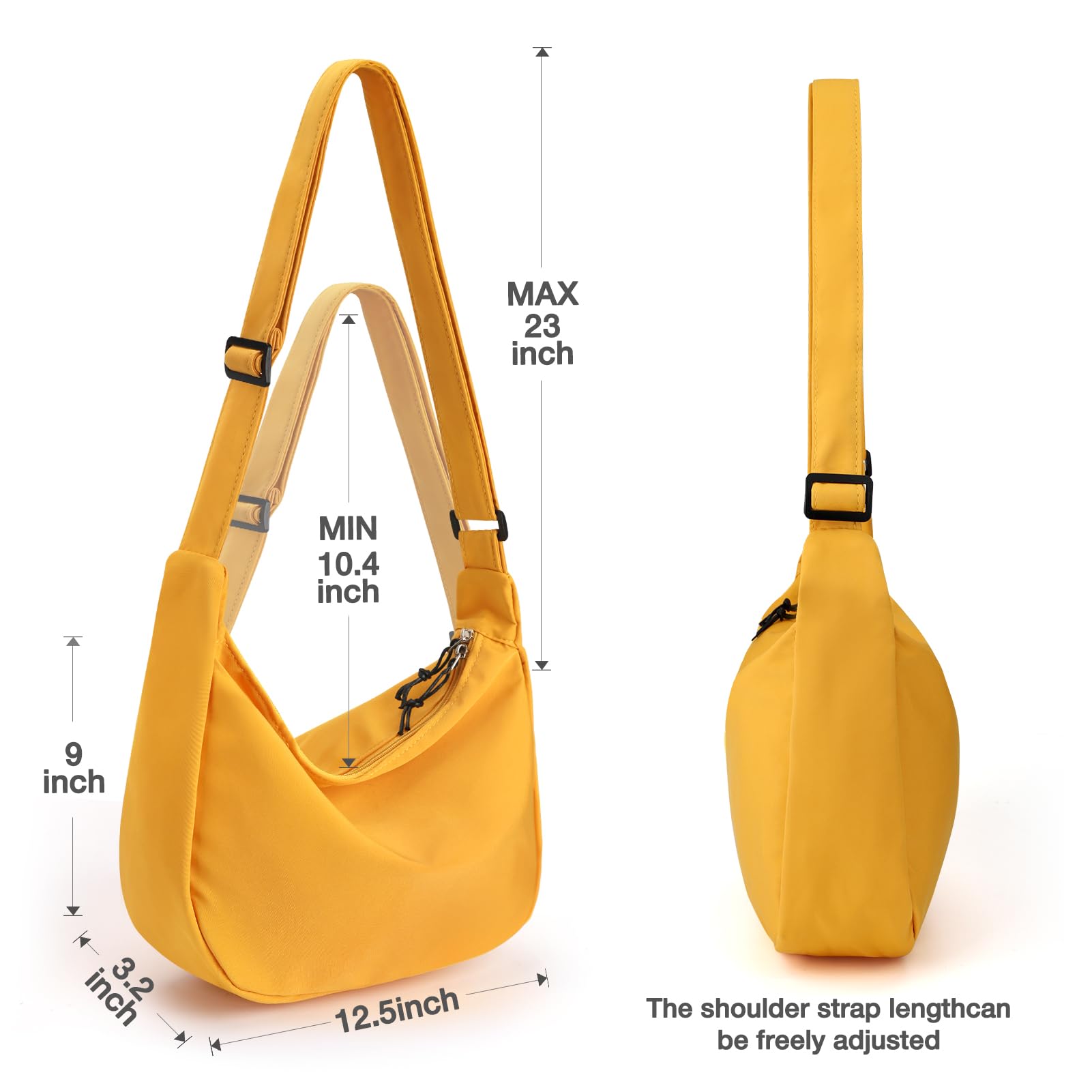 Crossbody Bag for Women Men Small Crescent Bag with Adjustable Strap Nylon Hobo Shoulder Bag Handbag for Sport Travel Work (Orange Yellow)