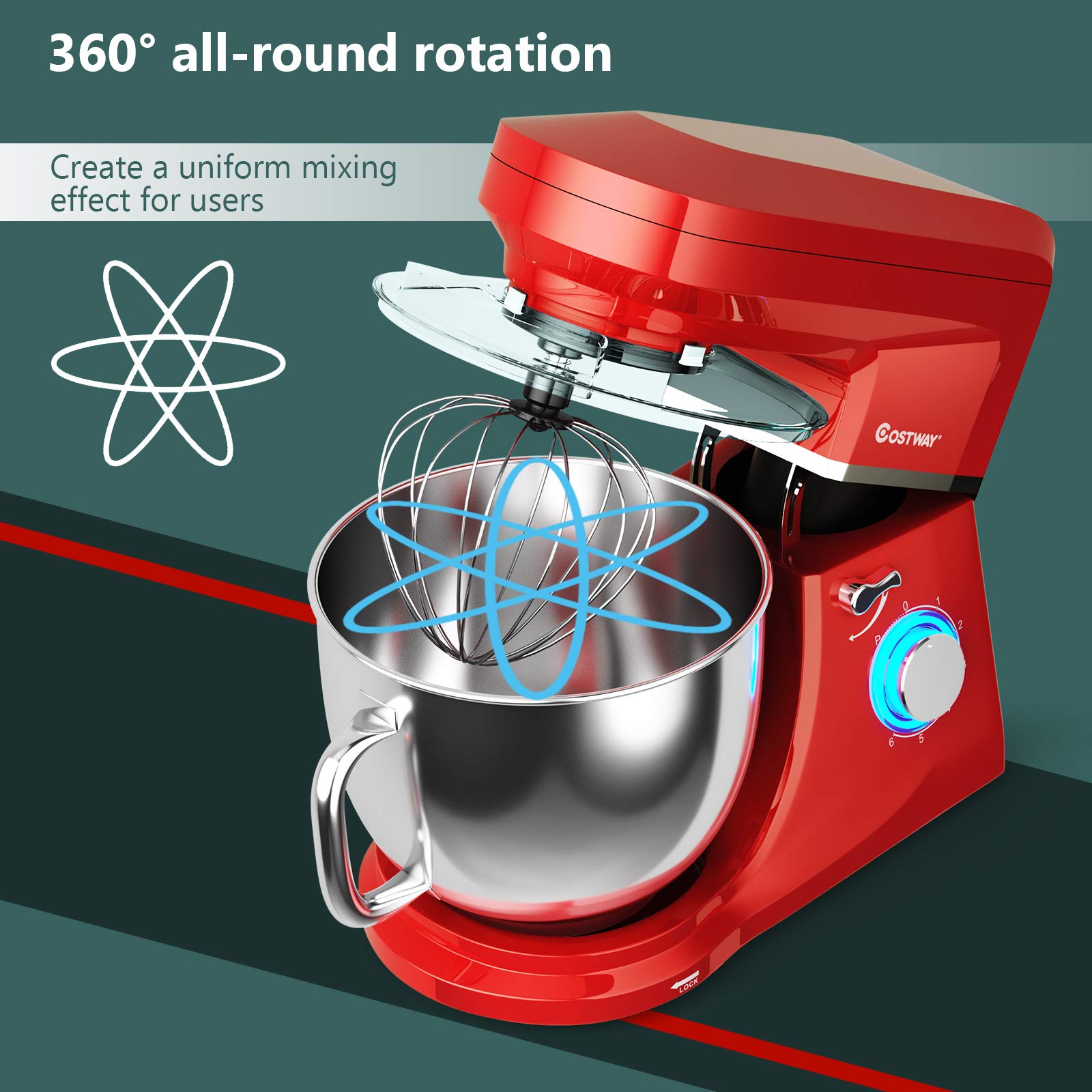 COSTWAY Stand Mixer, 7.5 Qt 6-speed 660W Tilt-Head Food Mixer with Pulse Function, Dough Hook, Whisk, Beater, Stainless Steel Bowl & Splash Guard (Red)