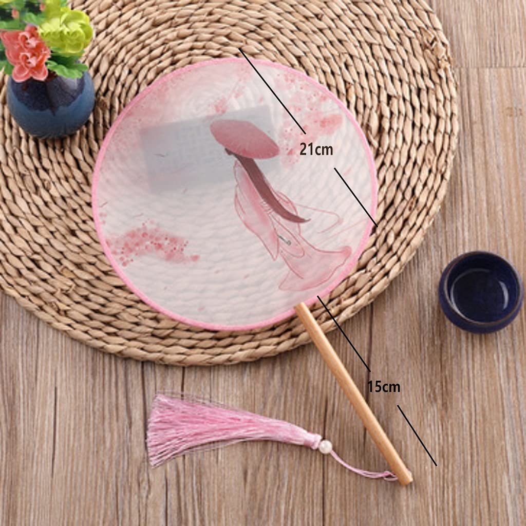 Folding Hand Fan Hand Fan Folding Fan Translucent Long Handle Ancient Style Group Fan Hanfu Costume Dance Palace Fan Chinese Style Female Fan Folding Fan (2 Pieces)
