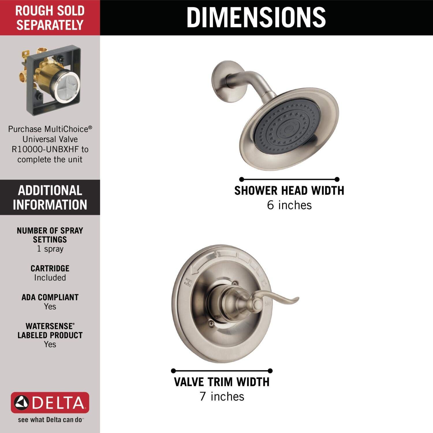 Delta Faucet Windemere 14-Series Shower Faucet Set, Shower Handle, Brushed Nickel Shower Faucet, Delta Shower Trim Kit, Stainless BT14296-SS (Valve Not Included)
