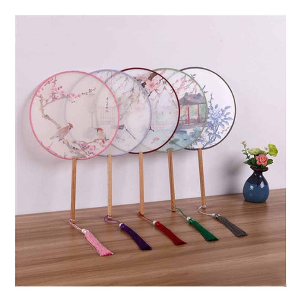 Folding Hand Fan Hand Fan Folding Fan Translucent Long Handle Ancient Style Group Fan Hanfu Costume Dance Palace Fan Chinese Style Female Fan Folding Fan (5 Pieces)