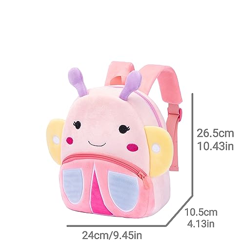 JoyRokaro Toddler Backpack Butterfly Backpack Cute Plush Bag Cartoon 10" Preschool Backpack For 2-6 Years Girls Boys
