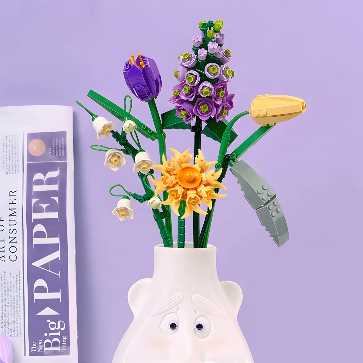 Flower Bouquet Building Kit Sets, Artificial Flowers Building Blocks, Decoration Home, 534 Pcs Botanical Collection for Adults, Not Compatible with Lego (Violet/Great Masterwort/Tulip/Convallariae)