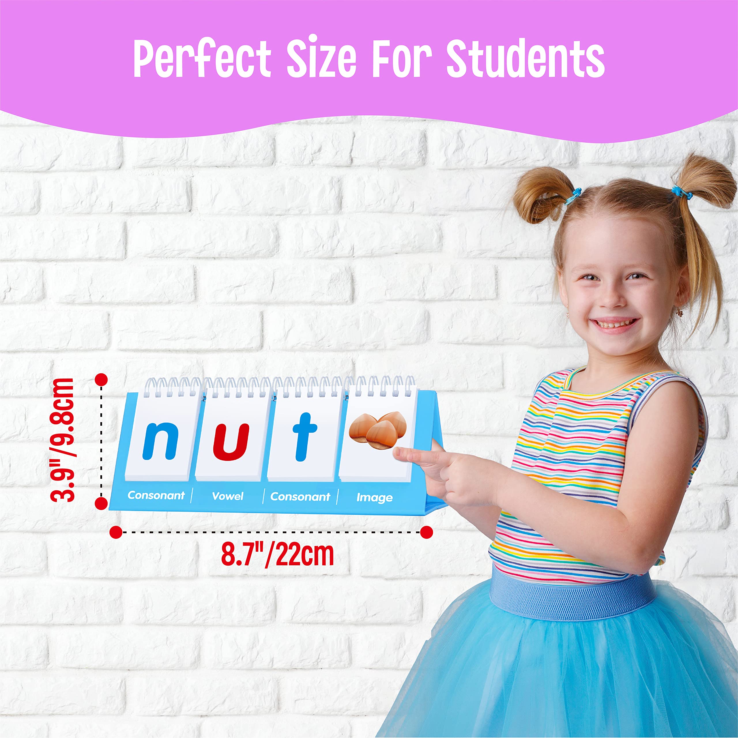 CVC Word Flip Chart, Double Sided Word Flip 40 Short Vowel Words Freestanding Flip Chart Consonant Vowel Consonant Word Flashcards Word Builder Activity Educational Learning Tool for School Supplies