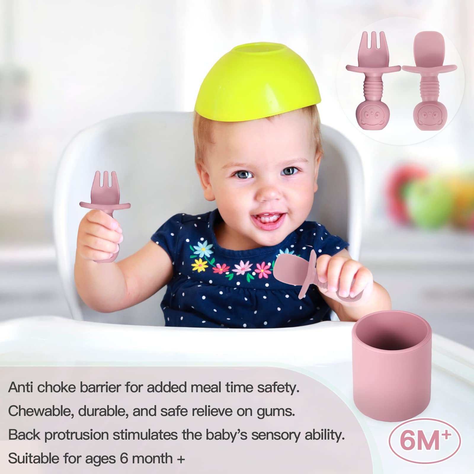 X-Innovatech Silicone Baby Utensils and Small Cup Bpa Free Baby Led Weaning Baby Spoon, Fork and Training Cup for 6 Months and up Anti Choke Baby Self Feeding Supplies(Deep red)