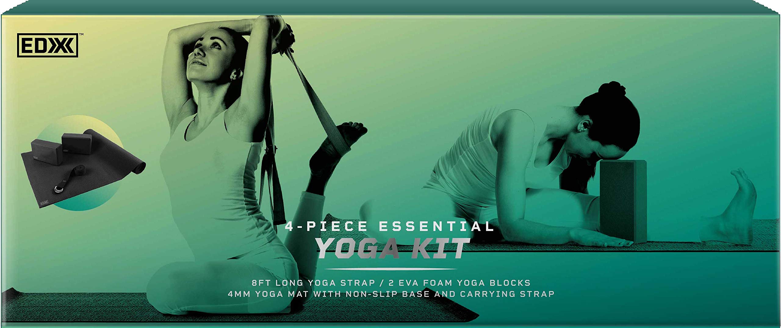 EDX Essential Yoga Kit with Mat, EVA Foam Blocks, Carrying Strap for Pilates, Workouts, Exercise | Set of 4 (Pink)