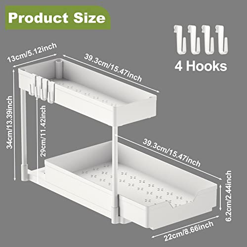Minimalist Studio Under Sink Organizers and Storage 2 Pack L-Shape Kitchen Bathroom Organization, 2-Tier Sliding Storage Under Bathroom Kitchen Sink Cabinet Organizer Shelf Pull Out with Drawer(White)