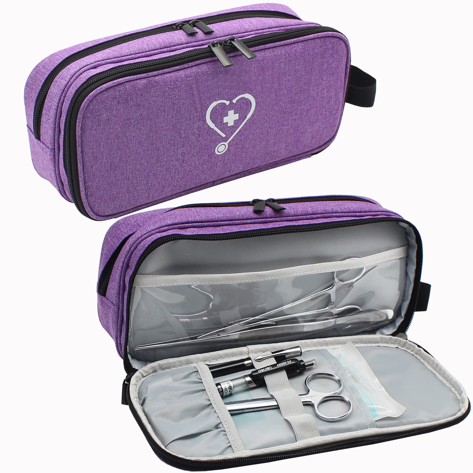 Stethoscope Case for Nurses,Large Double Layer Stethoscope and BP Cuff Case for Littmann Classic III/Cardiology IV/MDF/ADC Stethoscope Accessorie (Purple)