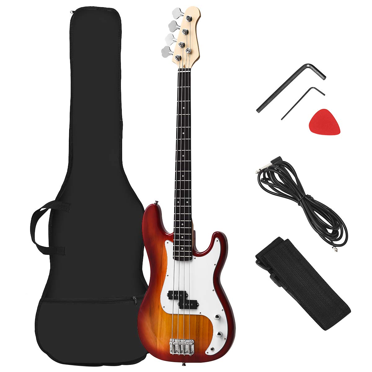 Costzon Full Size Electric 4 String Bass Guitar for Beginner Starter Complete Kit, Rose Fingerboard and Bridge, w/Two Pickups & Two Tone Control, Guitar Bag, Strap, Guitar Pick, Amp Cord (Black Bass)