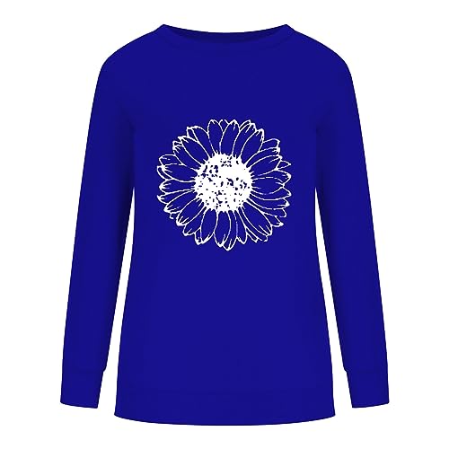 Light Sweaters For Women Fall 2023 Winter Sudadera de cuello redondo para mujer con diseño de girasol, estampado de manga larga jersey de otoño y primavera ED2-Dark Blue Medium