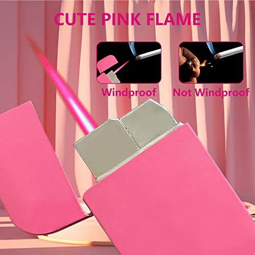 Lighter, Pink Flame Cool Lighter, Cute Pink Glitter Torch Windproof Lighter, Metal Refillable Butane Lighter, Outdoor, Indoor, Camping, BBQ, Candle, Birthday, Simple DIY Gift