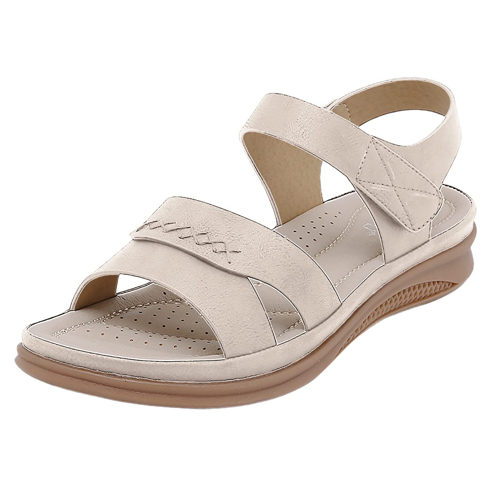FASDNENDYS Fashion Women Summer Hook Loop Casual Open Toe Wedges Soft Bottom Breathable Shoes Womens Slide Sandals Size 9 Wide