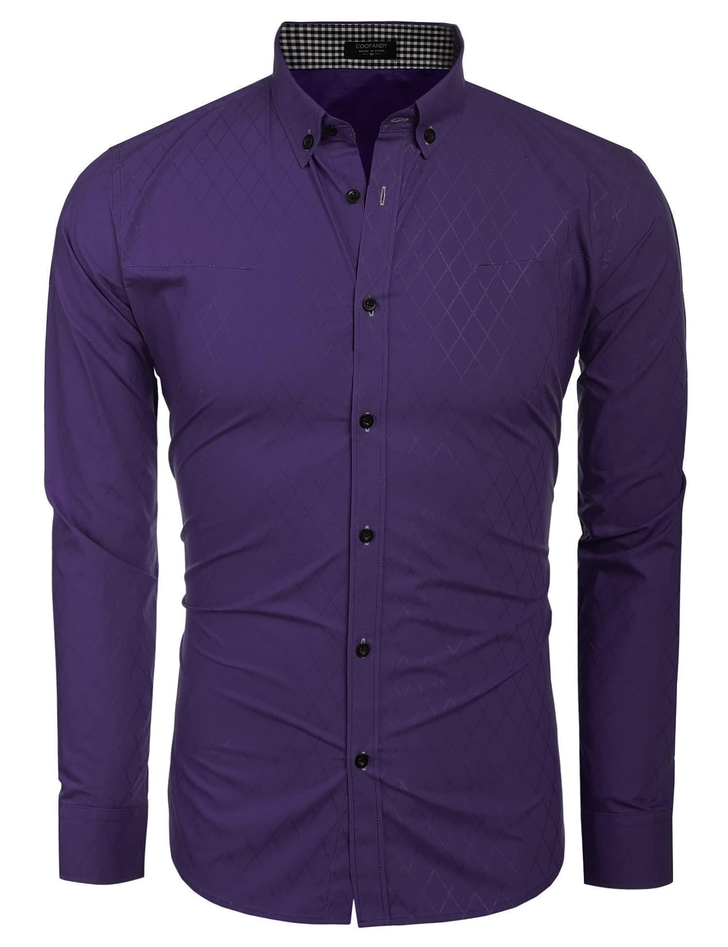 COOFANDY Mens Shirt Business Dress Casual Slim Fit Button Down, Solid Purple, XX-Large, Long Sleeve