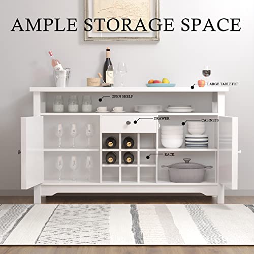 Modern Coffee Bar Cabinet, 47β Storage Cabinet Sideboard Buffet Barn Door Drawer Open Shelf for Kitchen, Dining/ Living Room 47" x 16" x 32"(White)