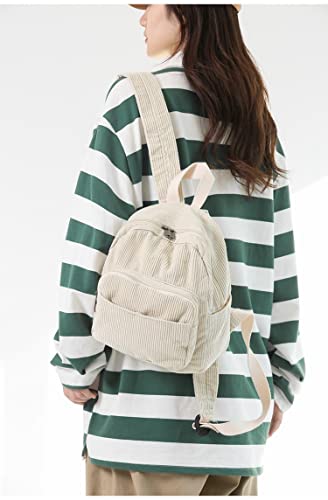 MININAI Aesthetic Backpack Mini Classic Corduroy College Backpack for Women Cute Retro Grunge Backpack Casual Daypack (One Size,White)