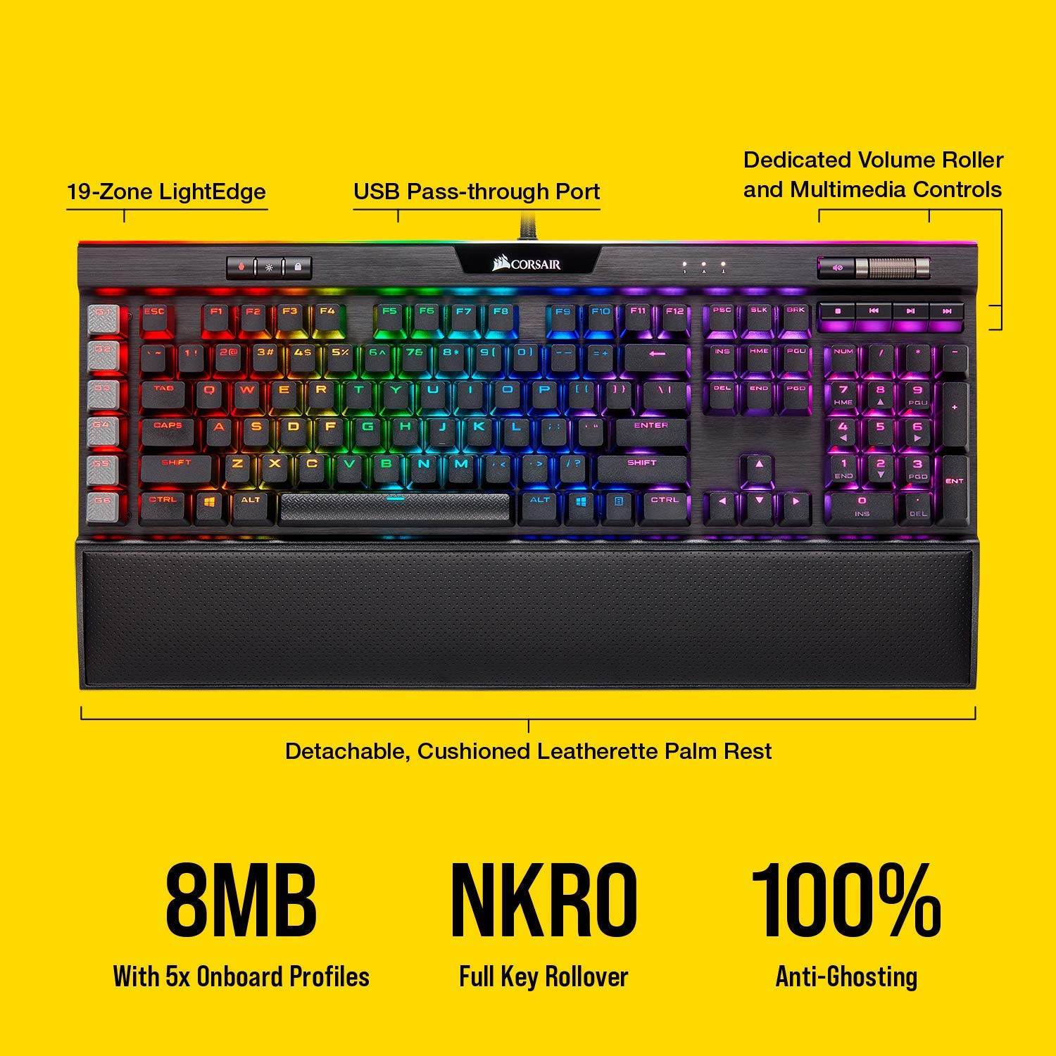 Corsair K95 RGB Platinum XT Mechanical Gaming Keyboard, Backlit RGB LED, CHERRY MX SPEED RGB Silver, Black (Renewed)