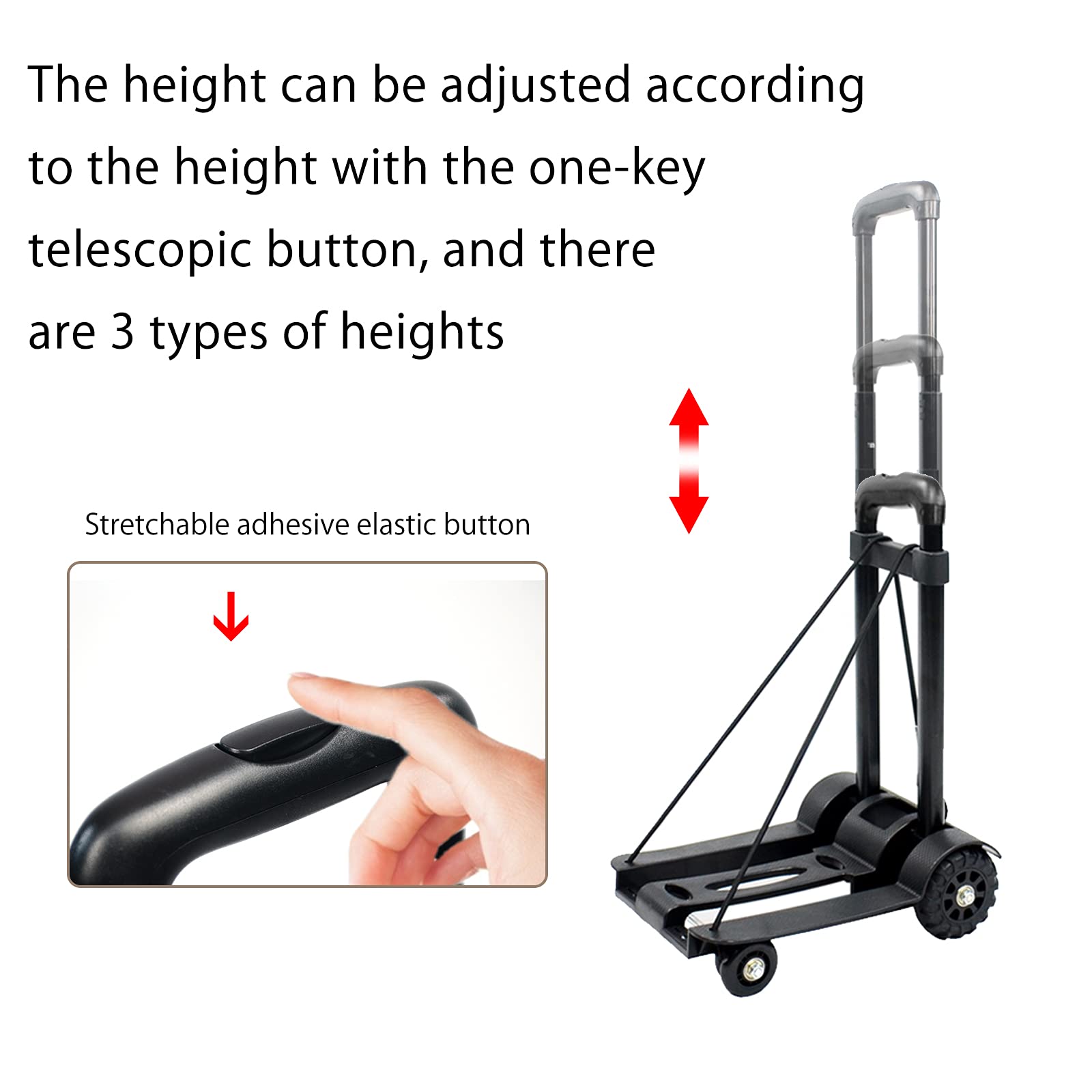 Folding Hand Truck with 2-Wheels Dolly Cart Adjustable Handle for Moving, Travel,Office Use