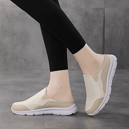 FASDNENDYS Women's Comfortable Wrap Half Slipper Flat Bottom Soft Mesh Sports Casual Shoes Mens Canvas Shoes Beige