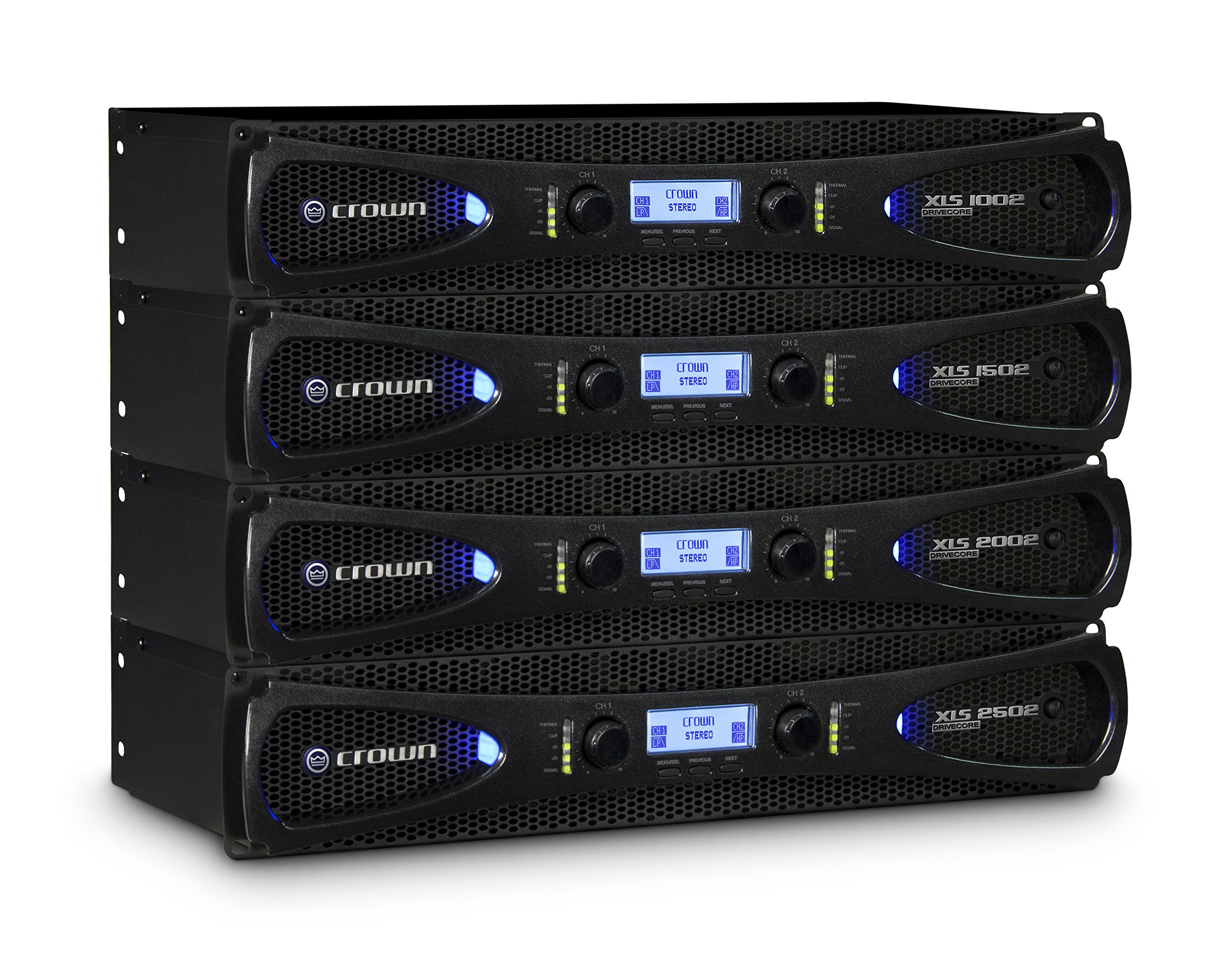 Crown Two-Channel, 525W @ 4Ω Power Amplifier, Black with Gold, 525-Watts (XLS1502)