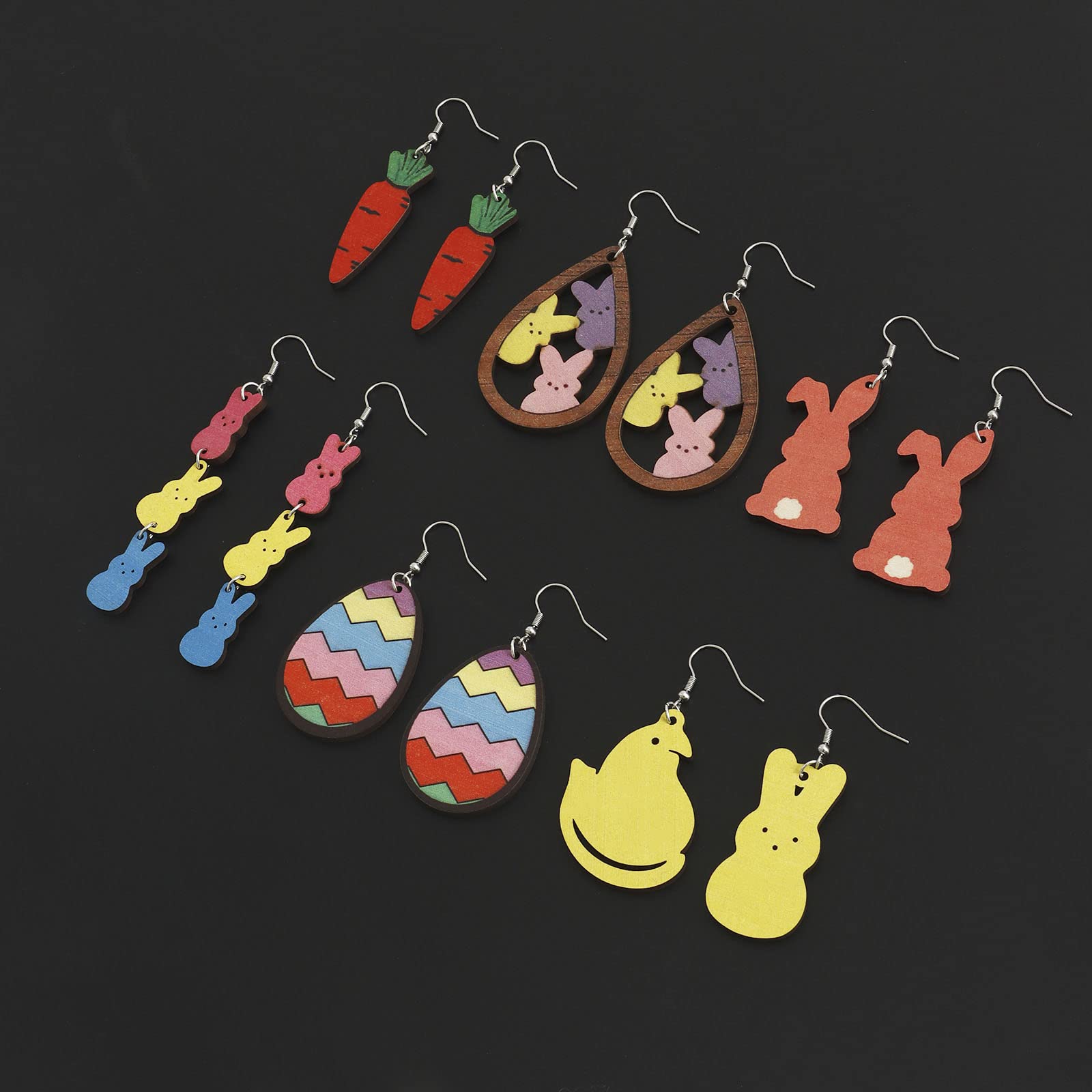 Easter Earrings for Women Easter Bunny Earrings Wooden Earrings Easter Eggs Duck Carrot Earrings Holiday Earrings Bulk Easter Gifts Easter Decorations 6 Pairs