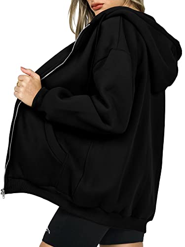 PRETTYGARDEN Women's 2023 Zip Up Y2K Hoodies Casual Long Sleeve Sweatshirts Fall Track Jackets With Pockets (Black,Small)