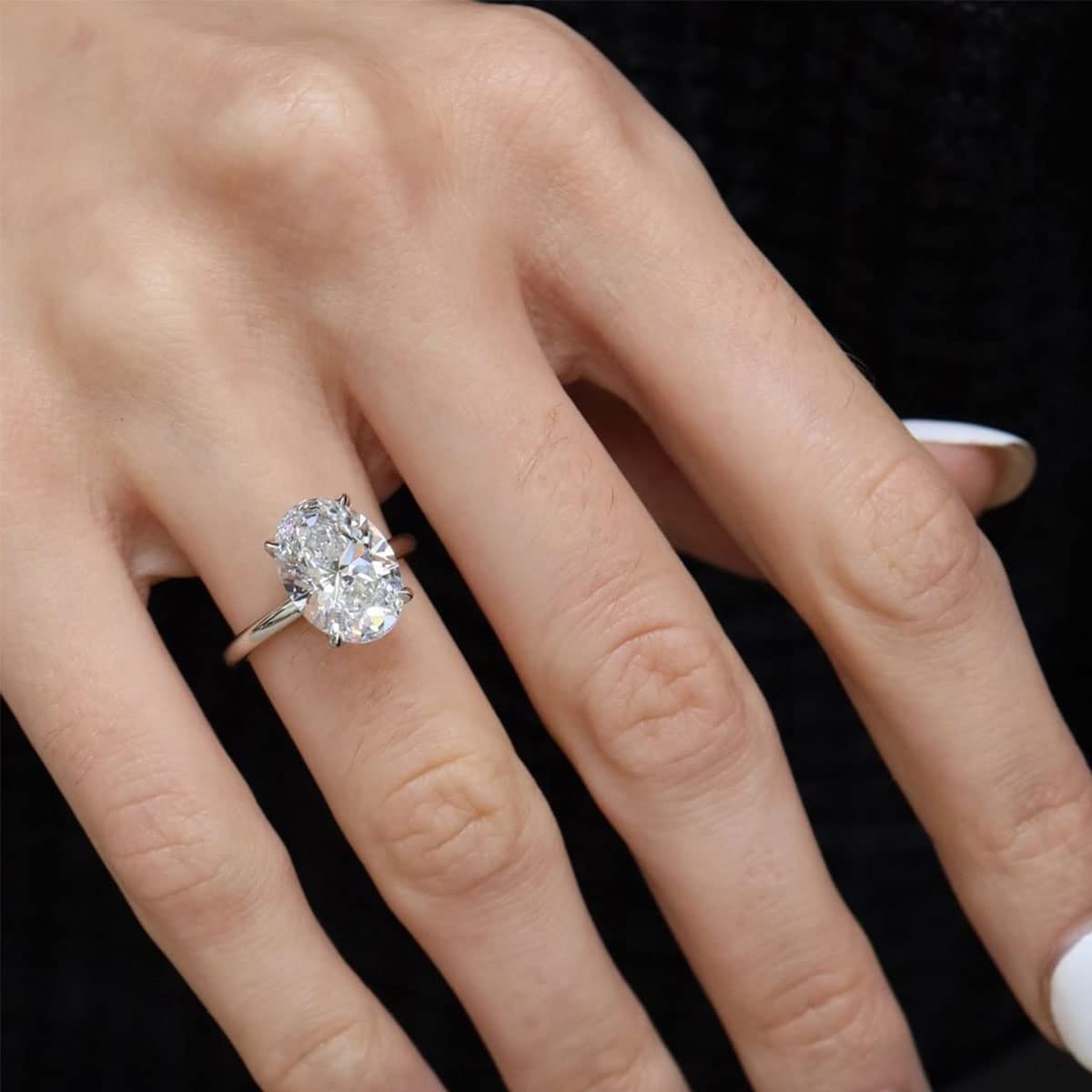 Effinny 3.5 Carat Elongated Oval Cut Engagement Ring White Gold Plated 925 Sterling Silver Simulated Diamond Promise Ring(White Gold, 13)