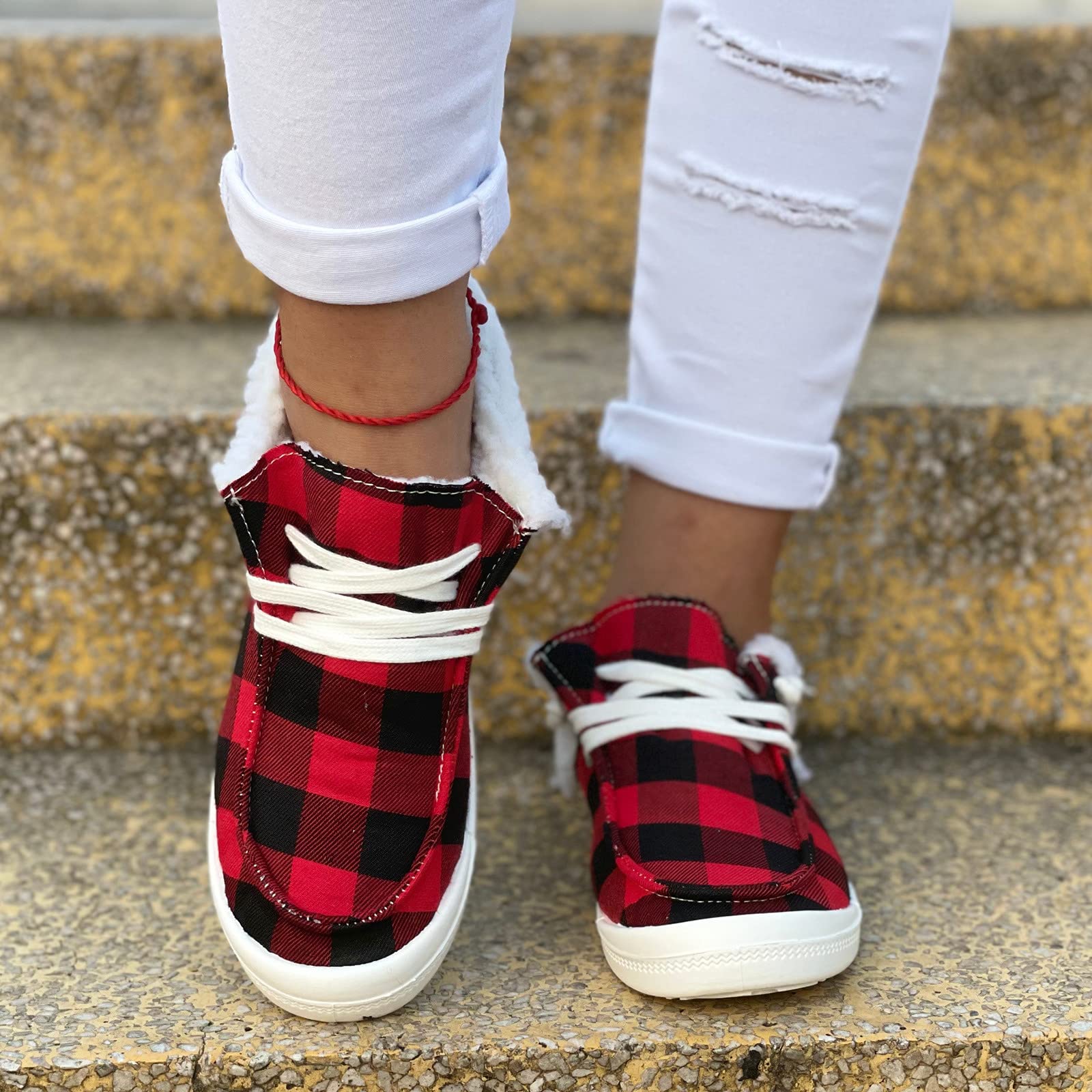 FASDNENDYS Walking Shoes for Women Arch Support Slip On Breathable Comfortable Women Formal Shoes Wide Heel Red