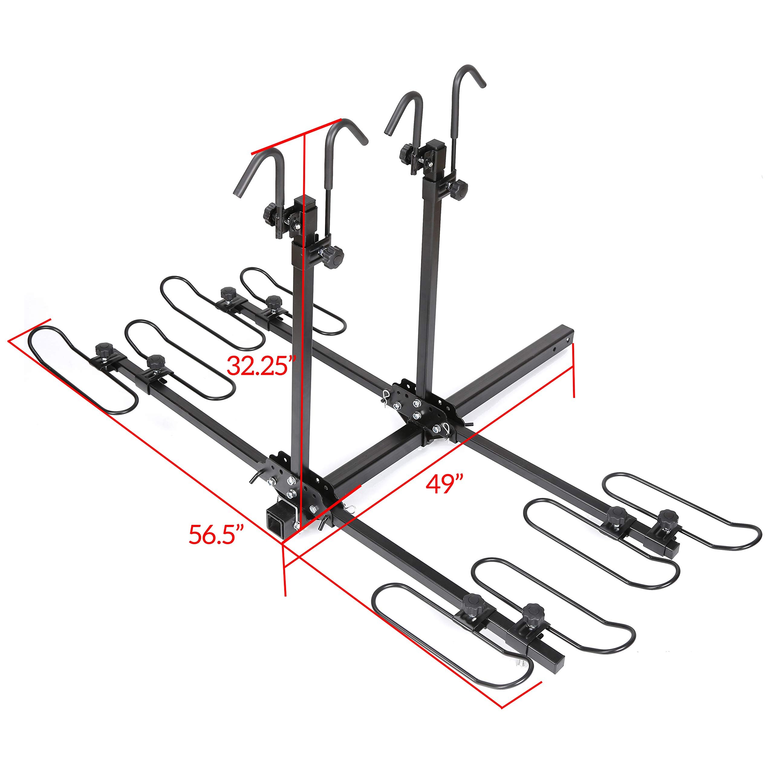 ECOTRIC Rack Hitch Mounted 4 Bikes Platform Style Foldable Bicycles Carrier for Cars Trucks SUV with 2" Hitch 200 Lbs Total