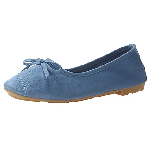 FASDNENDYS Women's Suede Bow Shallow Mouth Soft Sole Round Toe Casual Shoes Leather Sandals Women Size 9