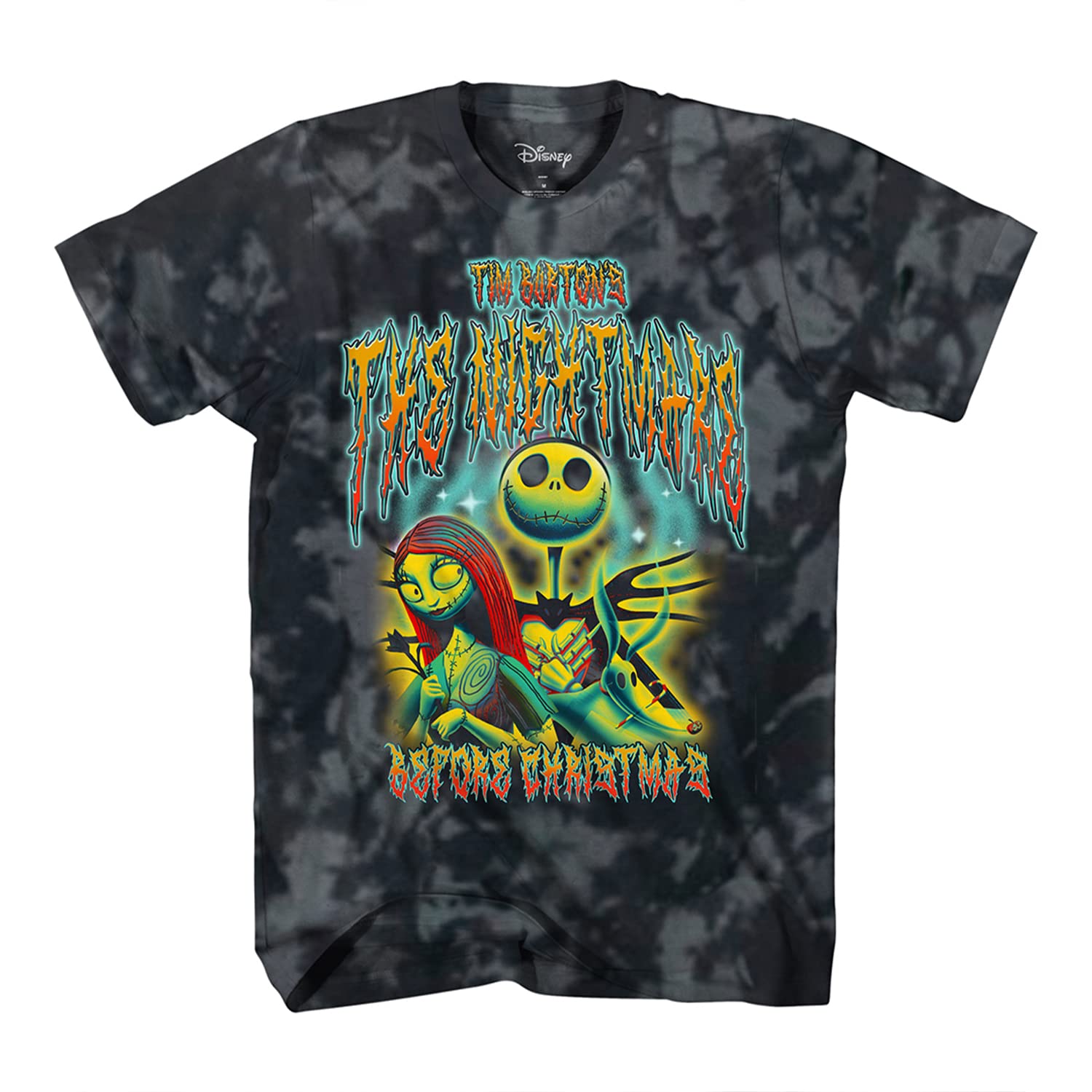 Disney Mens Jack Skellington Shirt - The Nightmare Before Christmas Tee - Jack Skellington Tie Dye T-Shirt (Black Wash, XX-Large)