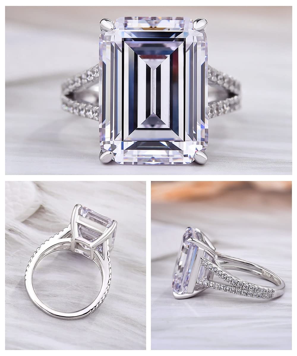Effinny 8.0ct Emerald Cut Engagement Ring for Women,White Gold Plated Sterling Silver Simulated Diamond Promise Ring with Jewelry Box