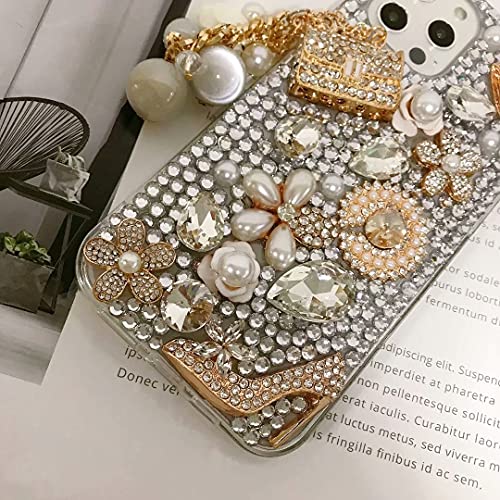 Max-ABC Compatible with Samsung Galaxy Note 10 Plus Glitter Case,Women Girls 3D Diamond Bag Pendant High Heel Crown Bling Glitter Shiny Crystal Rhinestone Protective Phone Case Cover
