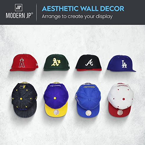 Modern JP Adhesive Hat Hooks (16-Pack) - Hat Rack for Baseball Caps, Minimalist Hat Display, Strong Hold Hangers for Wall - U.S. Patent Pending, Clear