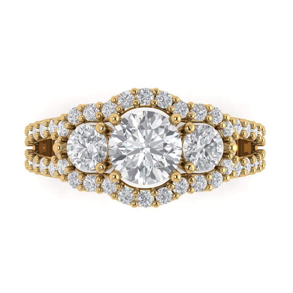 Clara Pucci 2.16 Ct Round Cut Clear Simulated Diamond 14K Yellow Gold Solitaire with Accents 3 Stone Engagement Promise Ring Sz 4