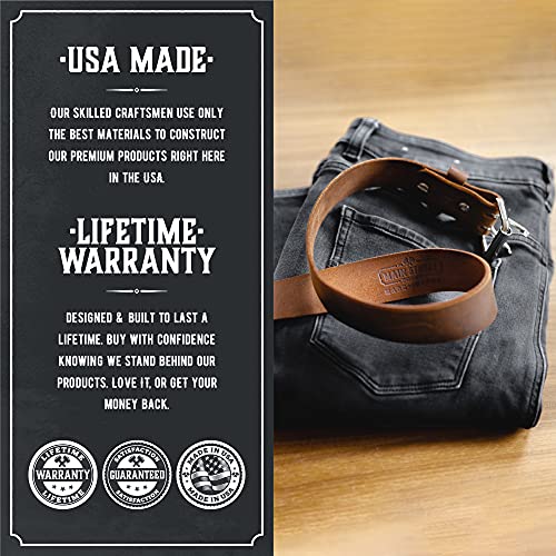 Double Down Leather Belt | Made in USA | Brown Leather Belt for Men | Two Prong Mens Work Belt | Size 36