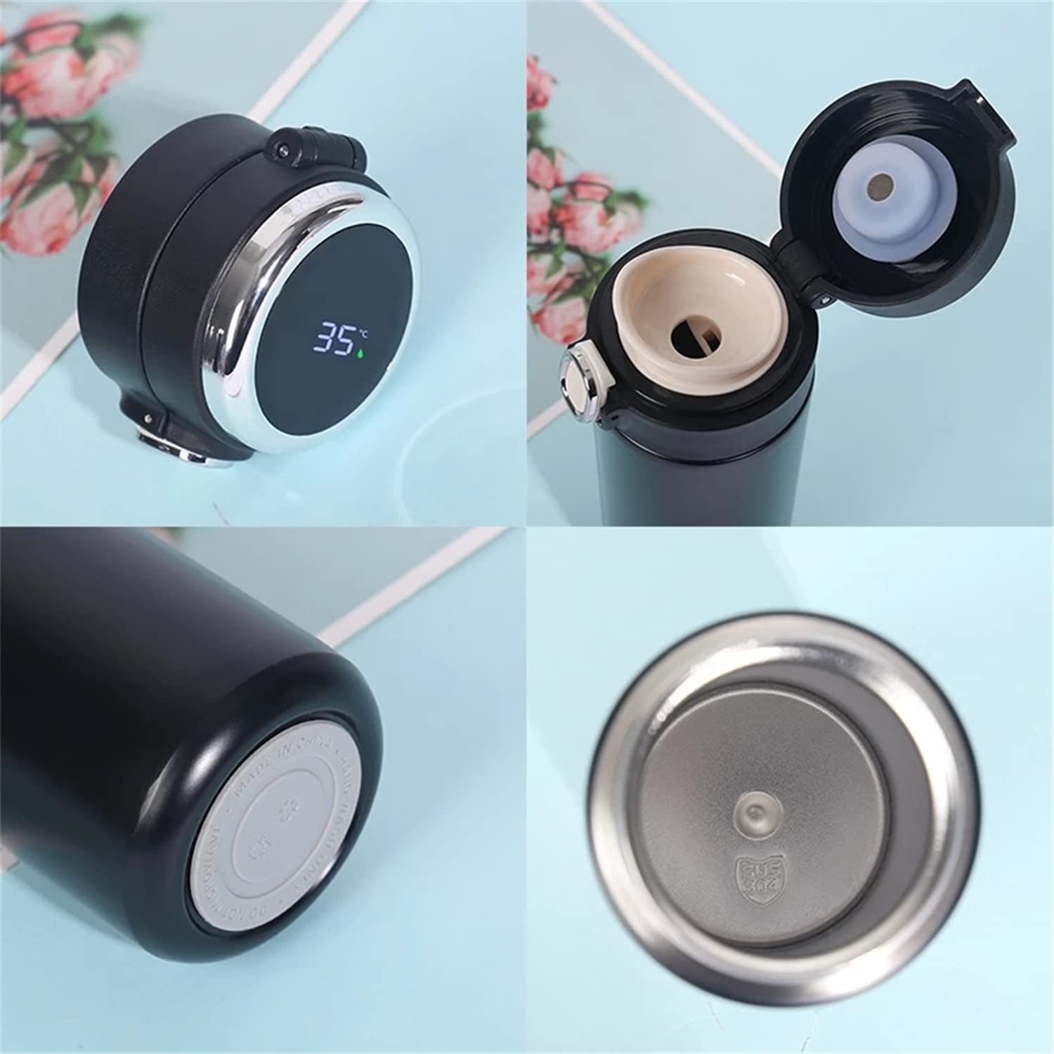 GABERG Water Coffee Bottle Double Wall Vacuum Insulated Bottle Smart with Led Temperature Display (Beige)