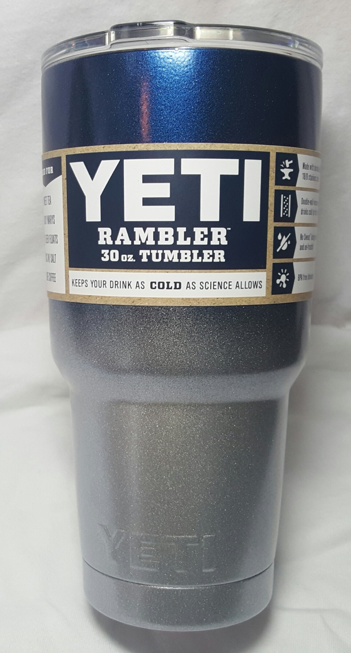 Yeti Rambler 30 Oz, Powder-coated -Sports Team Colors (Metallic Navy Blue/Silver Fusion) (30 ounce)
