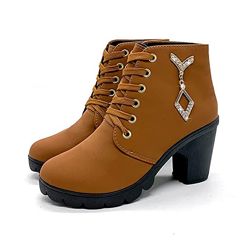 FASDNENDYS Women Shoes Thick High Heel Nude Boots Leather Boots Fashion Thick Heel Women Leather Cutout Boots