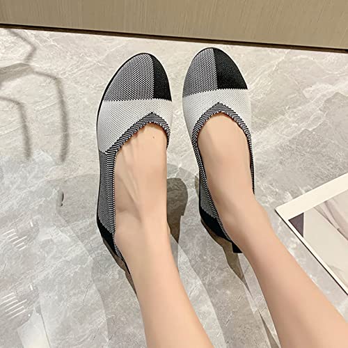 Fashion Autumn Women Casual Shoes Flat Bottom Round Toe Mesh Lightweight Simple Comfortable Colorblock Memory Foam Black