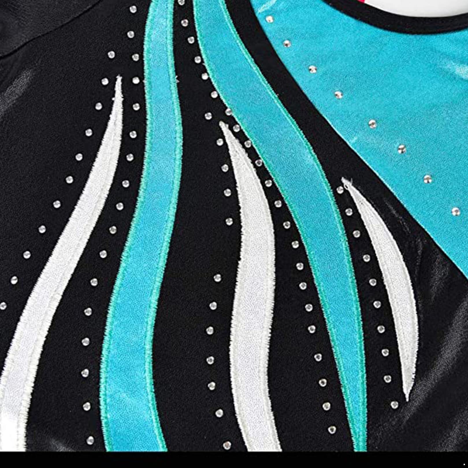 easyforever Girls Sparkle Waves Gymnastics Leotard Long Sleeve Metallic Athletic Ballet Dance Jumpsuit Unitard Bodysuit Light Blue 8-9 Years