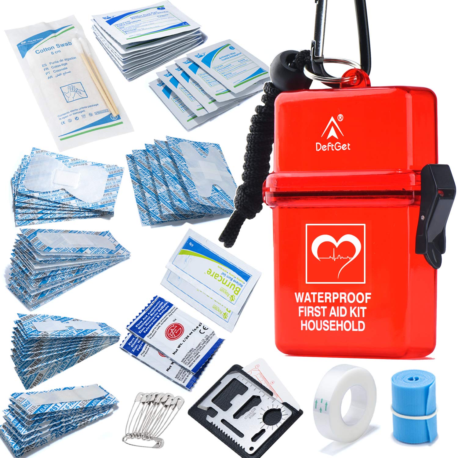 DEFTGET Waterproof First Aid Kit Travel essentials small Emergency Survival Kits mini Durable Lightweight for Minor Injuries Camping Hiking Backpacking, Birthday Gift for Best Friend Sister (Dark-red)