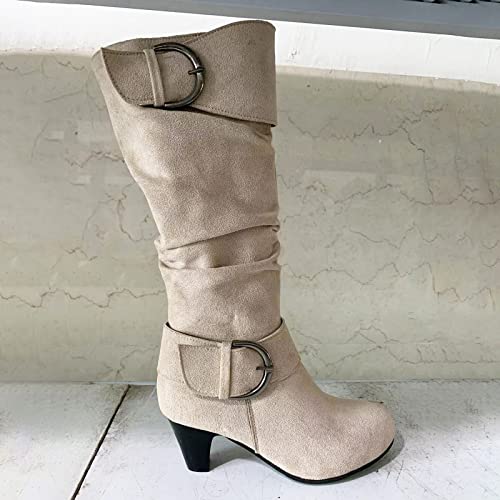 FASDNENDYS Womens Mid Knee High Boots Boots Boots Retro Boots High Booties Women's Heel Shoes Womens Boots 8.5 Beige